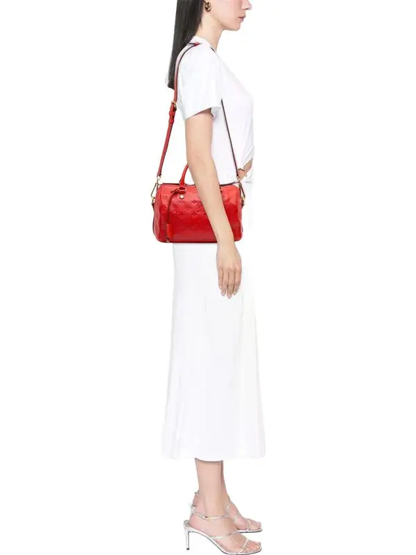 LOUIS VUITTON 2012 Monogram Empreinte Speedy Bandouliere 25 Satchel - Red