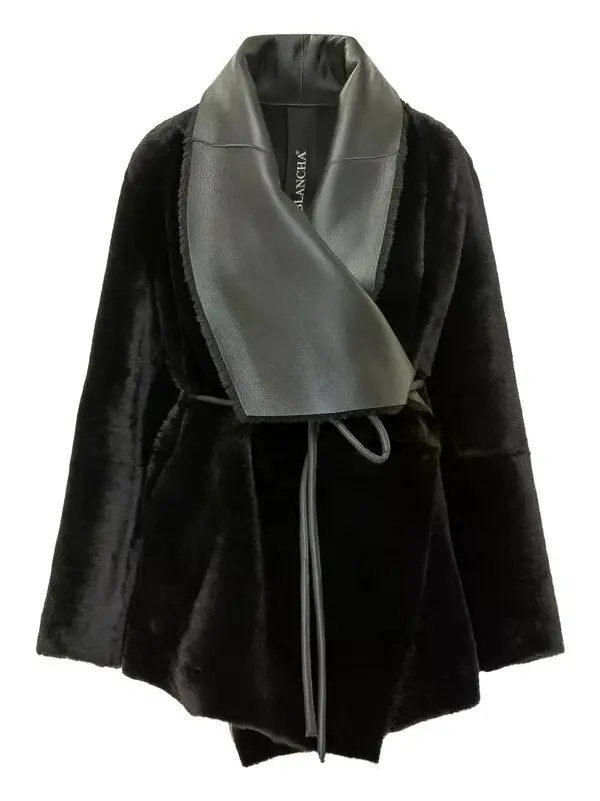BLANCHA Belted Shearling Jacket - Black
