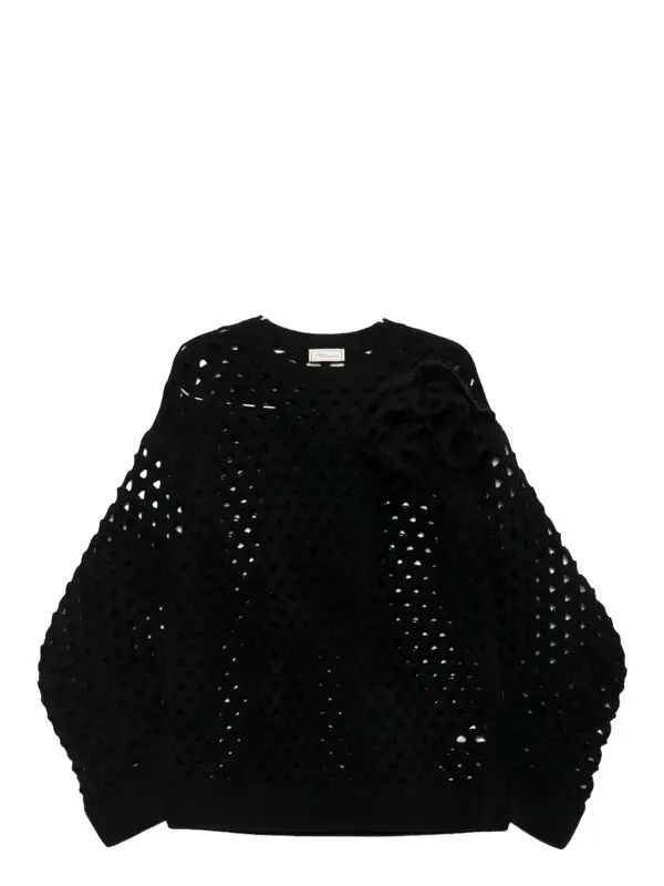 Blumarine Crochet-knit Floral-appliqué Sweater - Black
