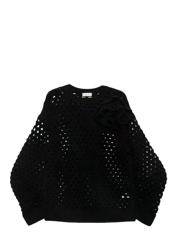 Blumarine Crochet-knit Floral-appliqué Sweater - Black