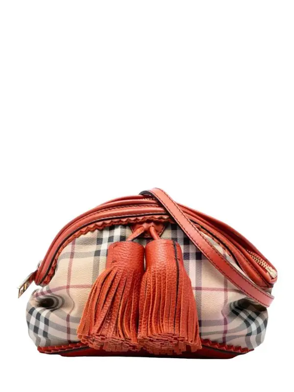 Burberry Haymarket Check Coated Canvas Brogue Tassel Crossbody Bag - Neutrals