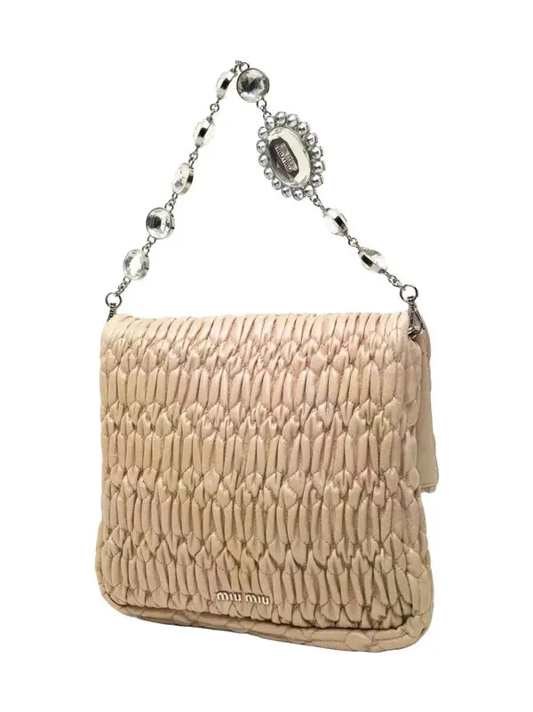 Miu Miu Matelasse Nappa Crystal Chain Satchel - Neutrals