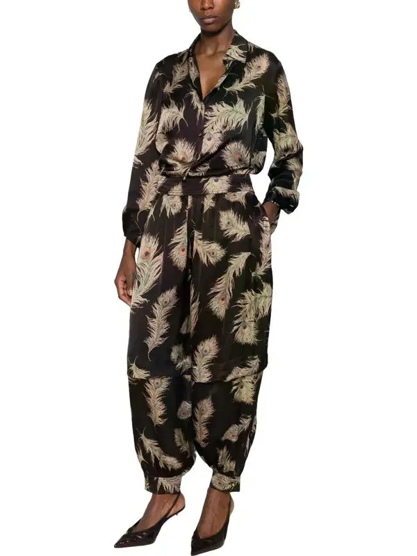 Zimmermann Feather Print Silk Trousers - Black