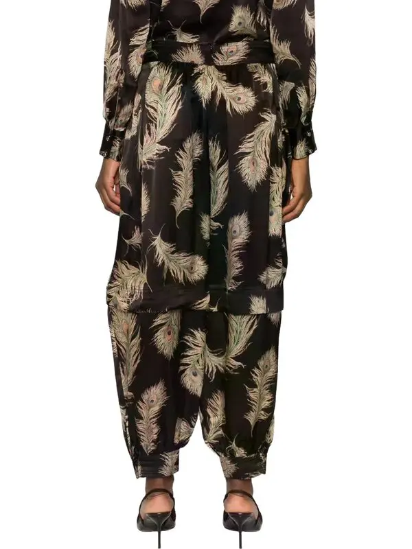 Zimmermann Feather Print Silk Trousers - Black