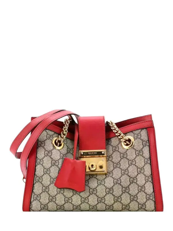 Gucci Padlock Chain Tote Gg Coated Canvas With Leather Small Shoulder Bag - Red