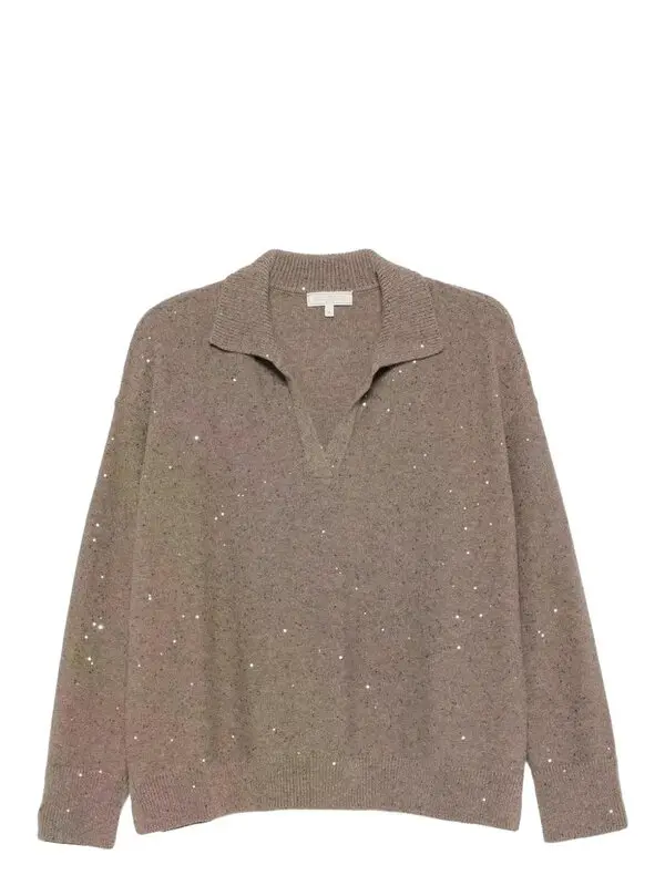 Antonelli Firenze Normandy Sequin-embellished Polo-collar Sweater - Brown