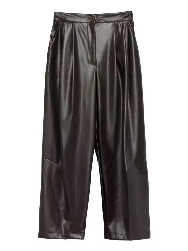Dixie Pleated Faux-leather Trousers - Brown