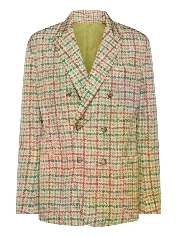PIERRE-LOUIS MASCIA Integra Double-breasted Plaid Jacket - Neutrals