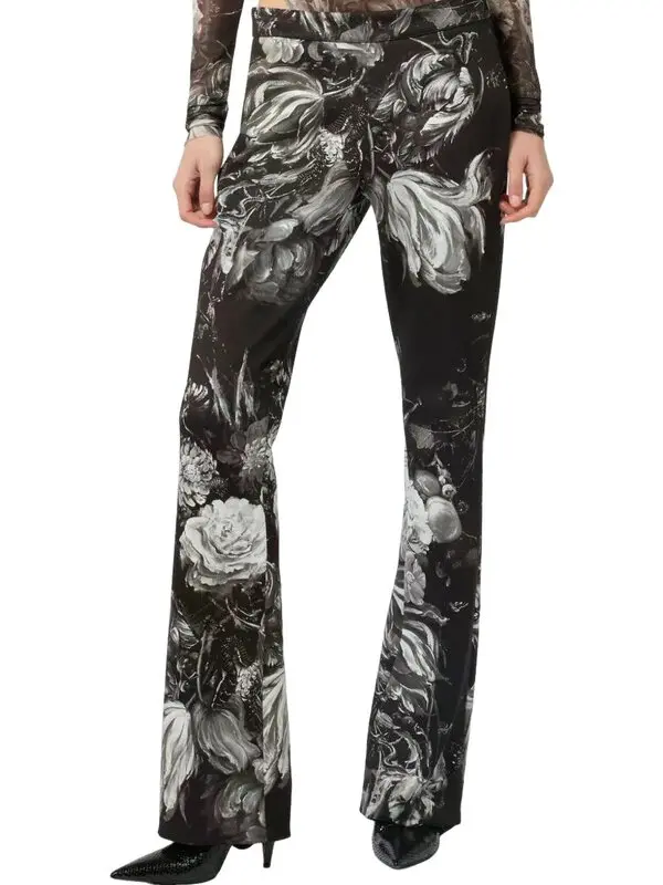 Roberto Cavalli Floral-print Flared Trousers - Black