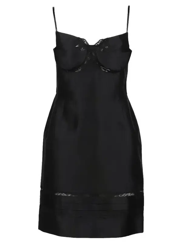 SHUSHU/TONG Satin Lace-trimmed Mini Dress - Black