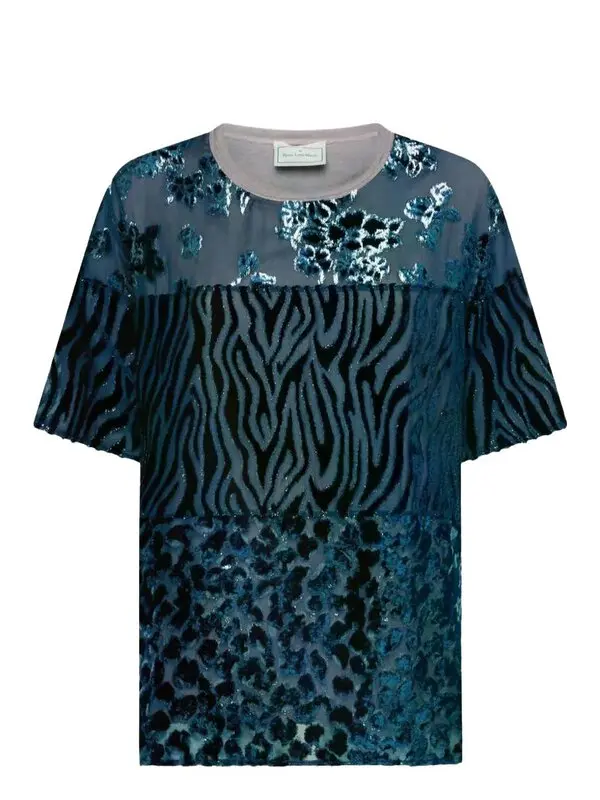 PIERRE-LOUIS MASCIA Mixed-pattern Devoré T-shirt - Blue