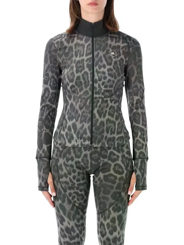 Adidas By Stella McCartney Leopard-print Zip-up Jacket - Grey