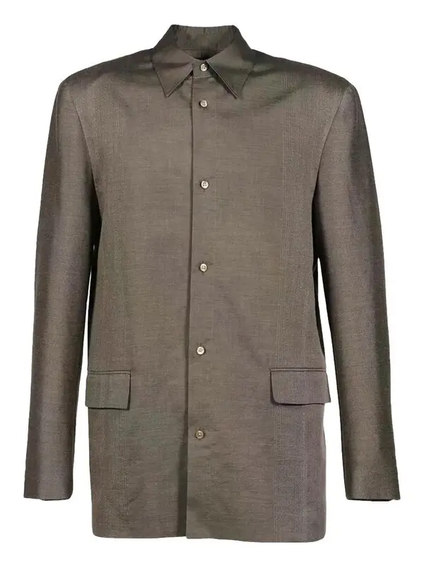 TAAKK Guayabera-style Long-sleeve Overshirt - Brown