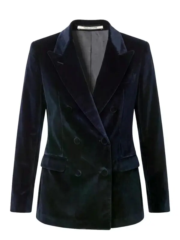 Tagliatore Paris Double-breasted Velvet Blazer - Blue