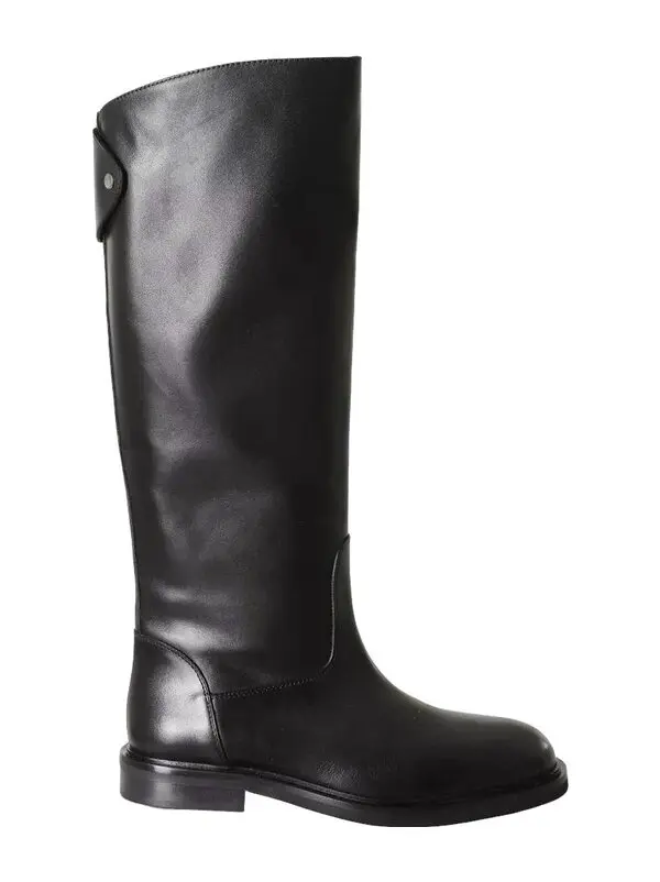POEVE Leather Touch-strap Knee-high Boots - Black