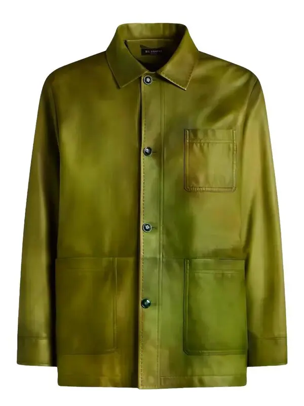 Kiton Button-fastening Leather Jacket - Green
