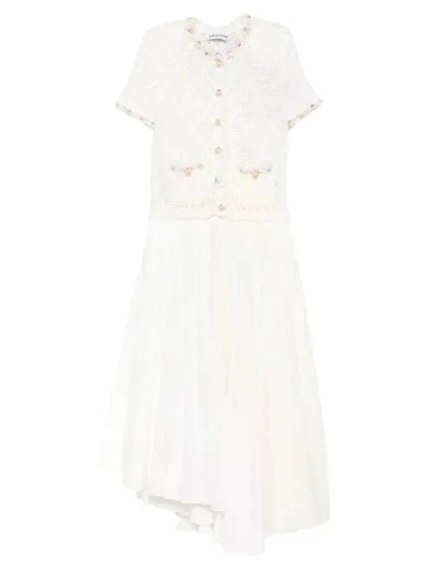 SELF-PORTRAIT Pointelle-knit Faux-pearl Dress - White