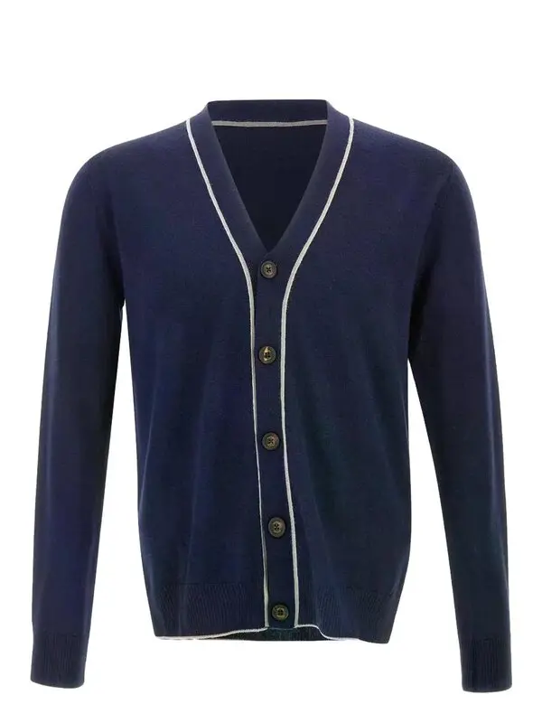 Eleventy Piping-detail Wool Cardigan - Blue