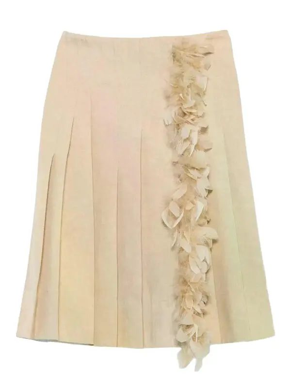 Plan C Feather-trim Pleated Midi Skirt - Neutrals