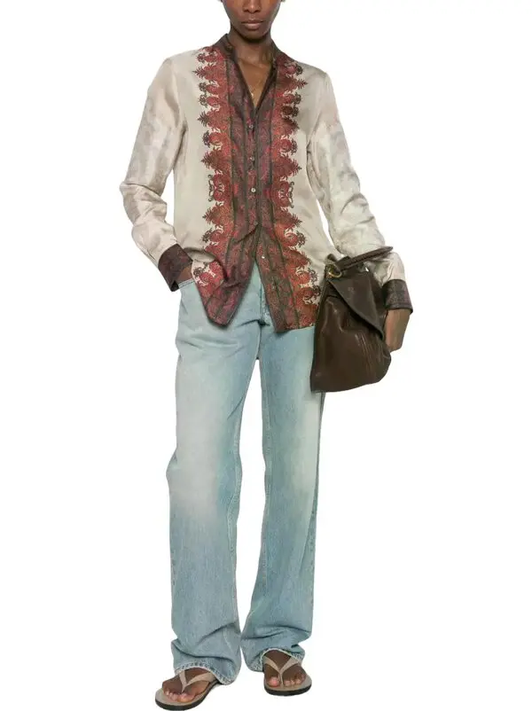 PIERRE-LOUIS MASCIA Paisley-print Silk Shirt - Neutrals