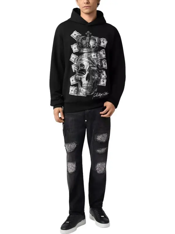 Philipp Plein Rhinestone-embellished Skull Hoodie - Blue