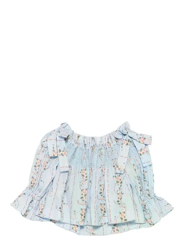 Agua Bendita Isla Navegante Floral-print Ruffled Top - Blue