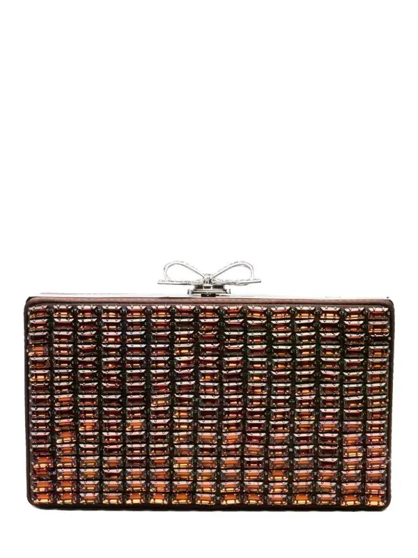 SELF-PORTRAIT Crystal-embellished Bow Clutch Bag - Brown