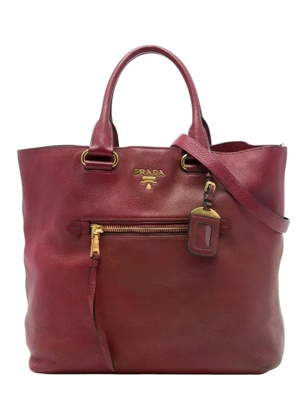 Prada Vitello Daino Open Convertible Tote Satchel - Red
