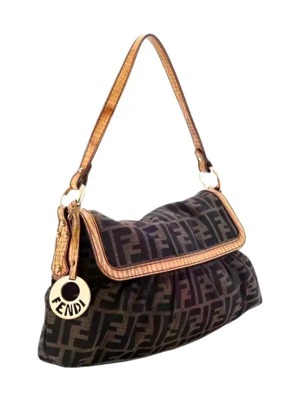 Fendi Chef Flap Bag Zucca Canvas Small Shoulder Bag - Brown