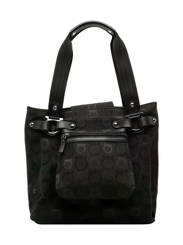 FERRAGAMO Gancini Canvas Tote Bag - Black