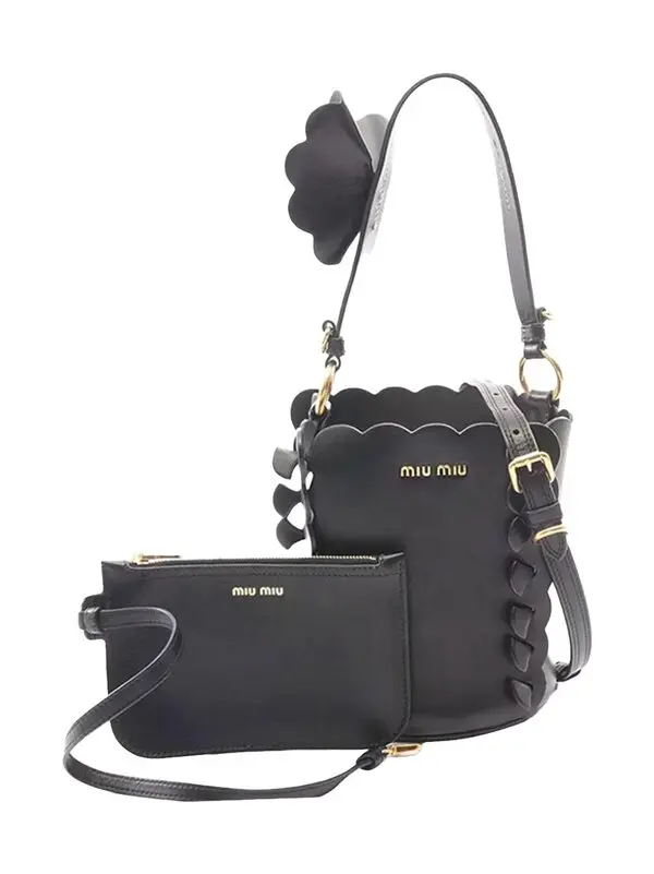 Miu Miu Leather Flower Bucket Bag Satchel - Black