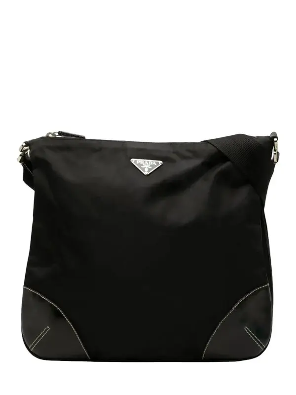 Prada Vitello Trimmed Tessuto Zip Top Cross Body Bag - Black