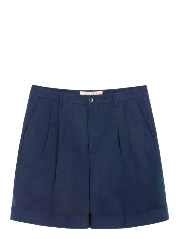 Valentino Garavani Linen Cuffed Bermuda Shorts - Blue