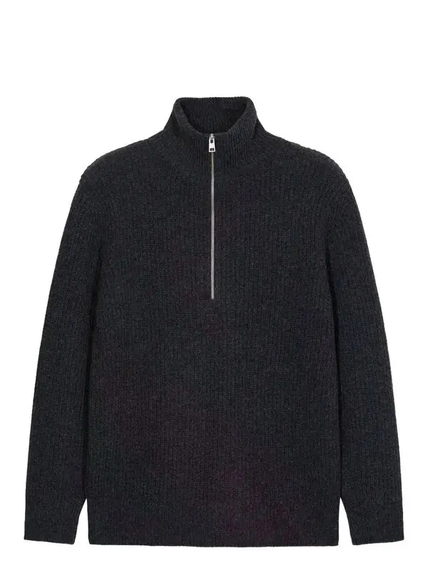 Closed Ribbed-knit Half-zip Sweater - Grey