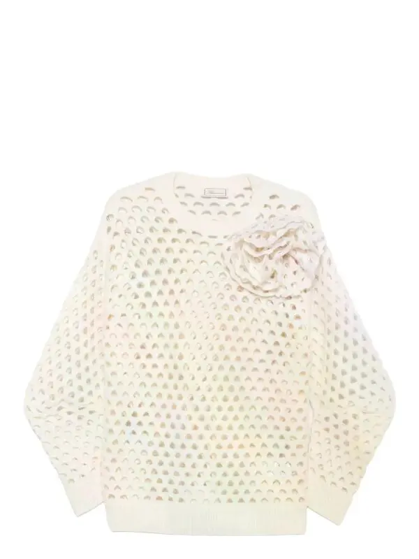 Blumarine Floral-appliqué Open-knit Sweater - White