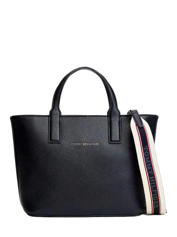 Tommy Hilfiger Logo-lettering Pebbled-texture Tote Bag - Black