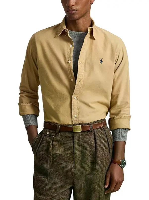 Polo Ralph Lauren Logo-embroidered Button-down Cotton Shirt - Neutrals