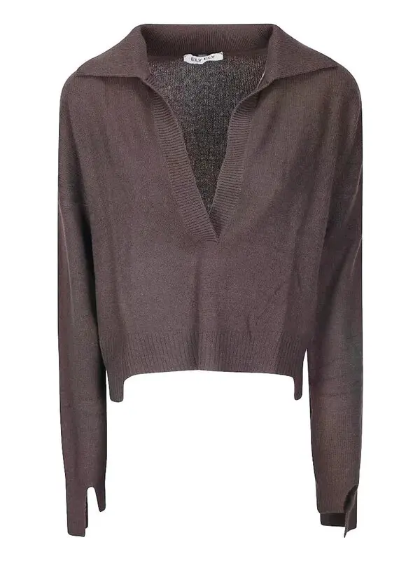 ELY ELY Cashmere V-neck Polo Sweater - Brown