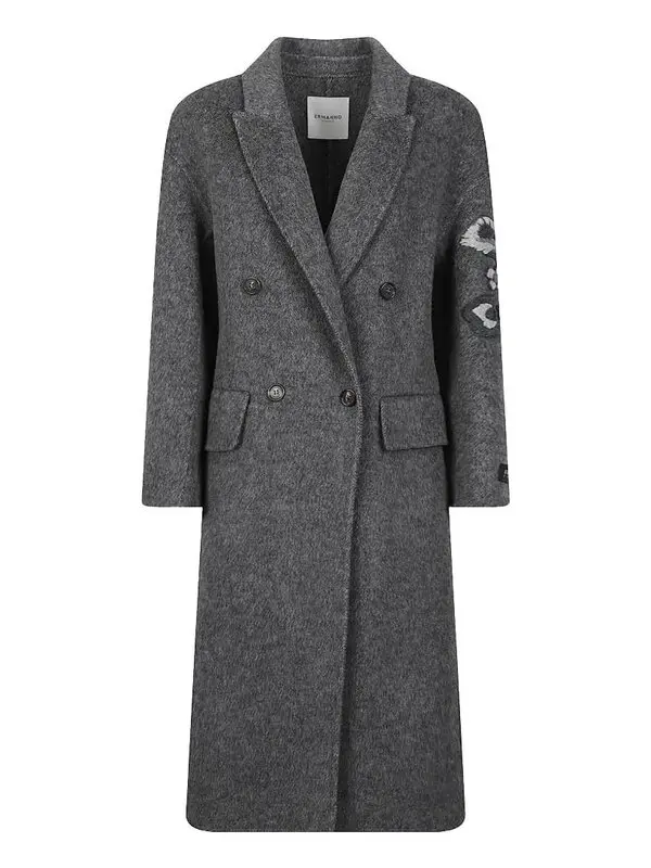 ERMANNO FIRENZE Floral-patch Double-breasted Coat - Grey