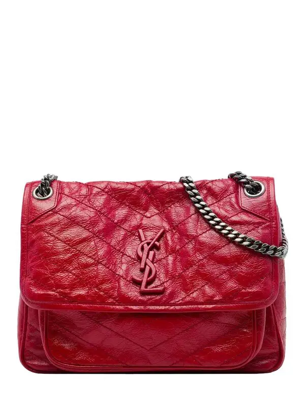 Saint Laurent 2018 Medium Crinkled Calfskin Niki Shoulder Bag - Red