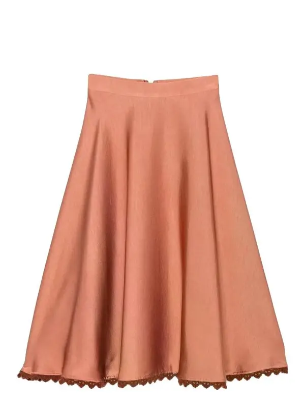 I BLUES Lace-trim Satin-finish Midi Skirt - Brown