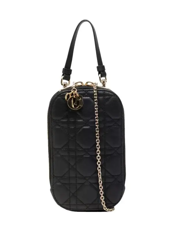 Dior Cannage Leather Phone Holder Satchel - Black