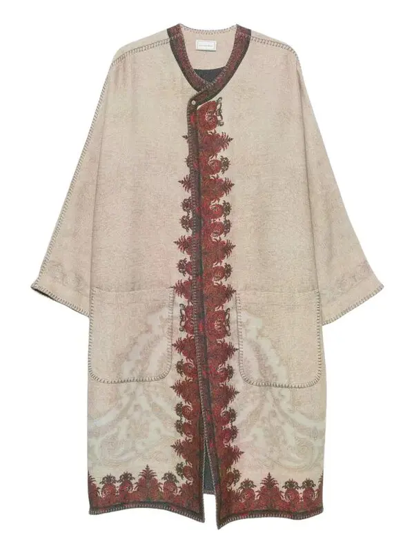 PIERRE-LOUIS MASCIA Paisley-print Blanket-stitch Kimono - Neutrals