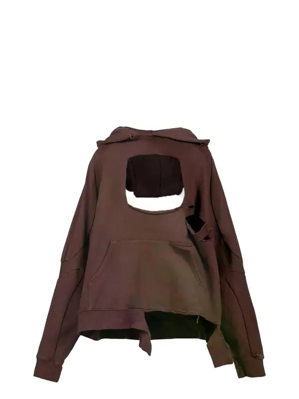 Ottolinger Cut-out Distressed Long Sleeve Hoodie - Brown