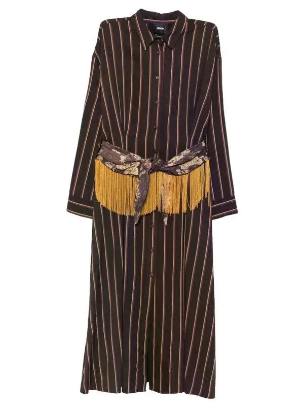 Dixie Striped Fringed Midi Dress - Brown