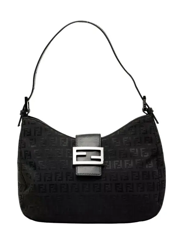 Fendi Zucchino Canvas Shoulder Bag - Black