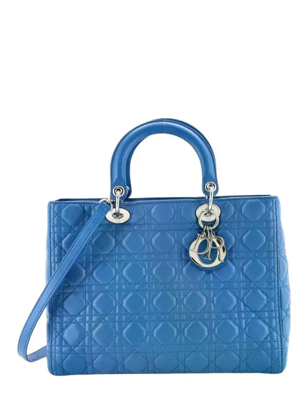 Dior Vintage Lady Bag Cannage Quilt Lambskin Large Satchel - Blue