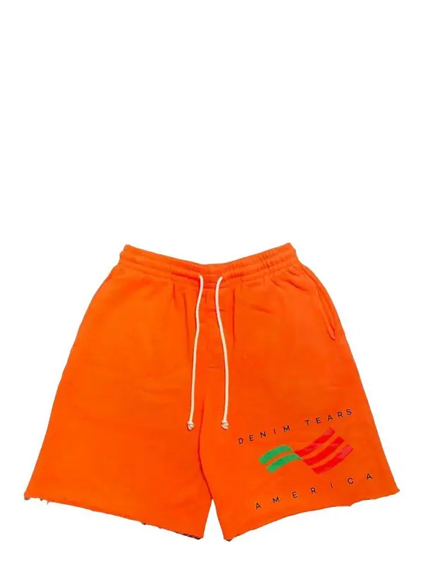 DENIM TEARS Logo-print Raw-edge Shorts - Orange
