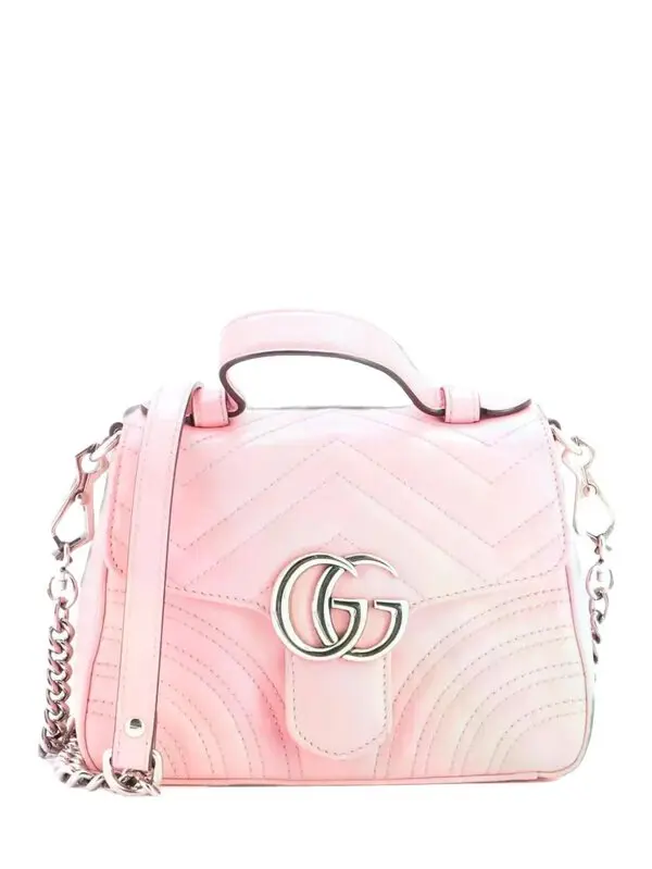 Gucci Gg Marmont Top Handle Flap Bag Matelassé Leather Mini Satchel - Pink