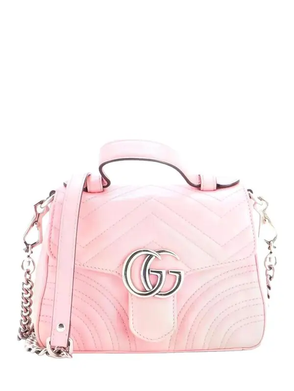 Gucci Gg Marmont Top Handle Flap Bag Matelassé Leather Mini Satchel - Pink